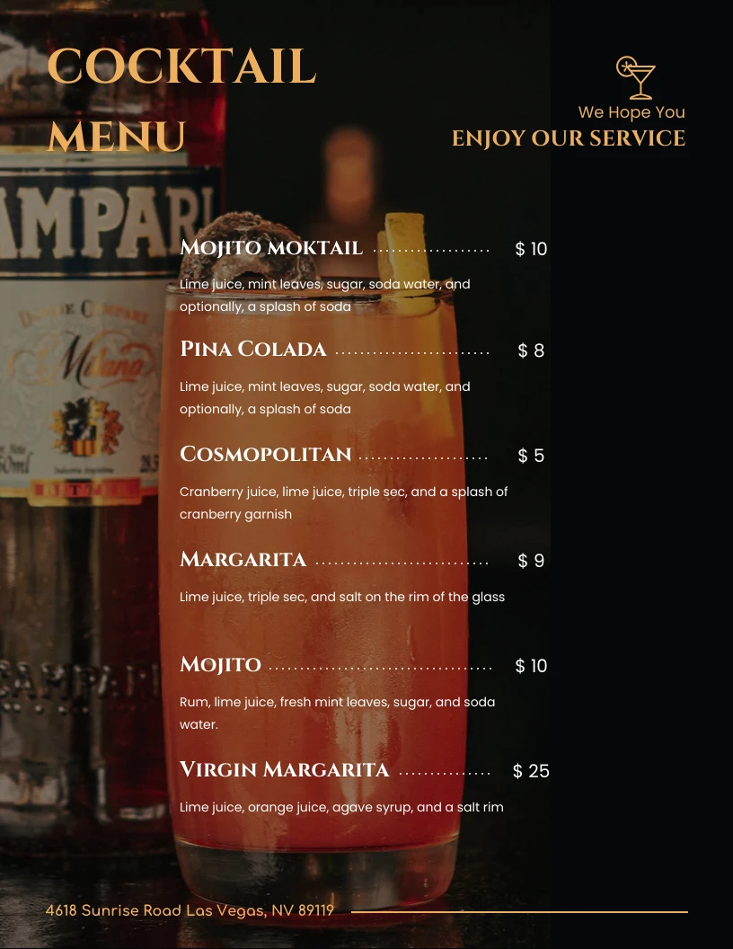 Dark And Brown Elegant Simple Cocktail Menus - Venngage