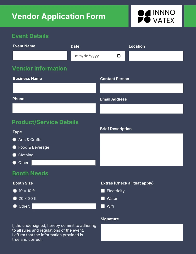Minimalist Dark mode Forres Green Application Form - Venngage
