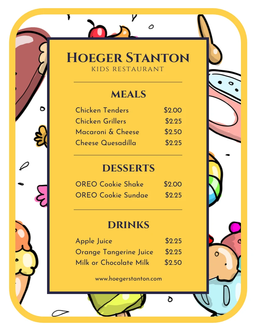 White And Yellow Modern Playful Illustration Kids Menu - Venngage