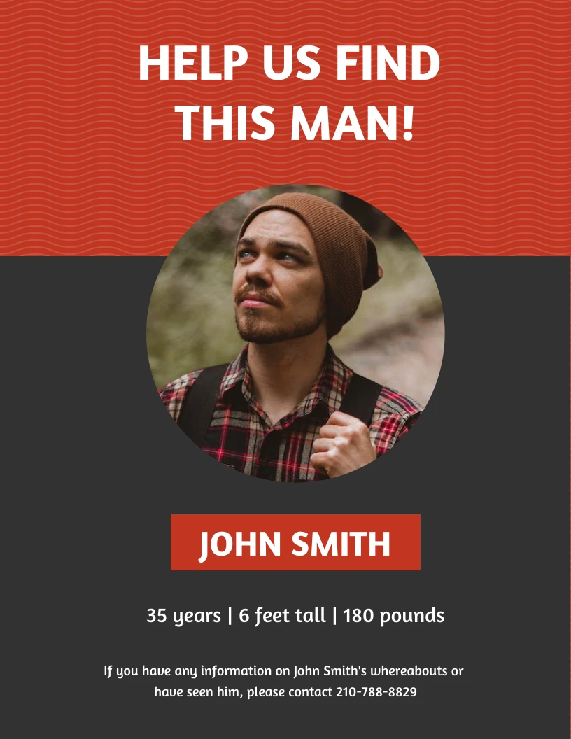 Red and Black Pattern Help Find Missing Person Poster - Venngage