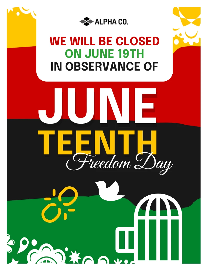 Juneteenth: Freedom Day Holiday Closure Announcement Poster - Venngage