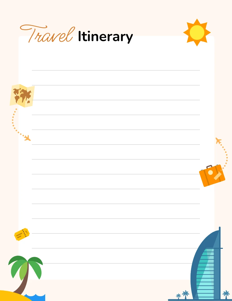 Beige and Yellow Travel Itinerary Notes - Venngage
