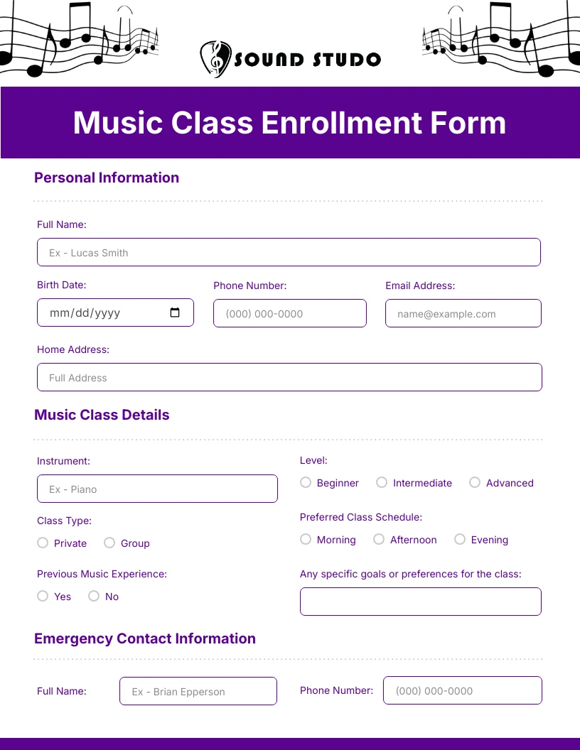 Clean Minimalist White and Purple Enrollment Forms - Venngage
