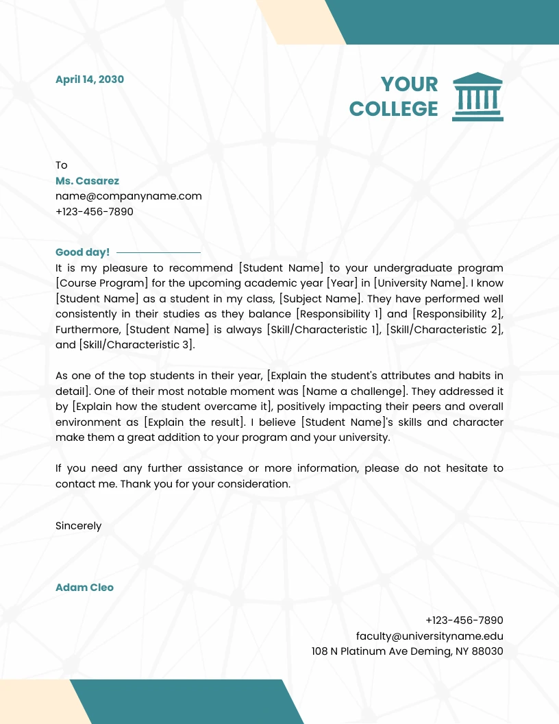 White Teal Modern Abstract Texture Professional College Letterhead ...