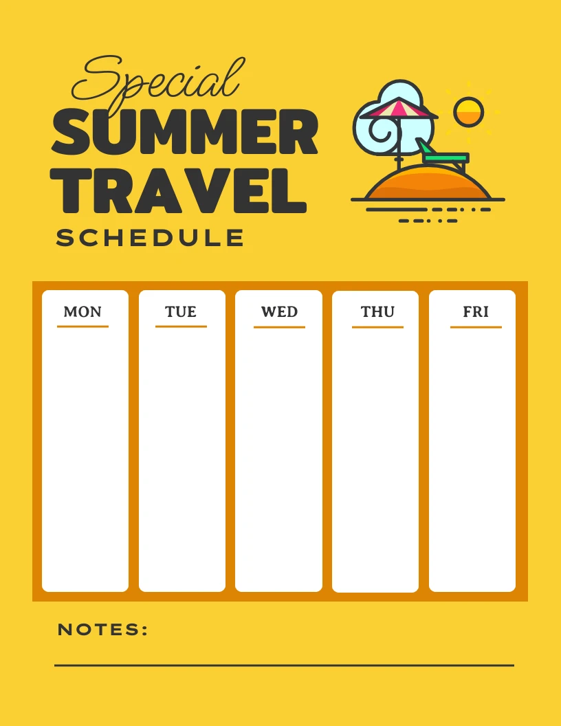 Yellow Simple Illustration Summer Travel Schedule Template - Venngage