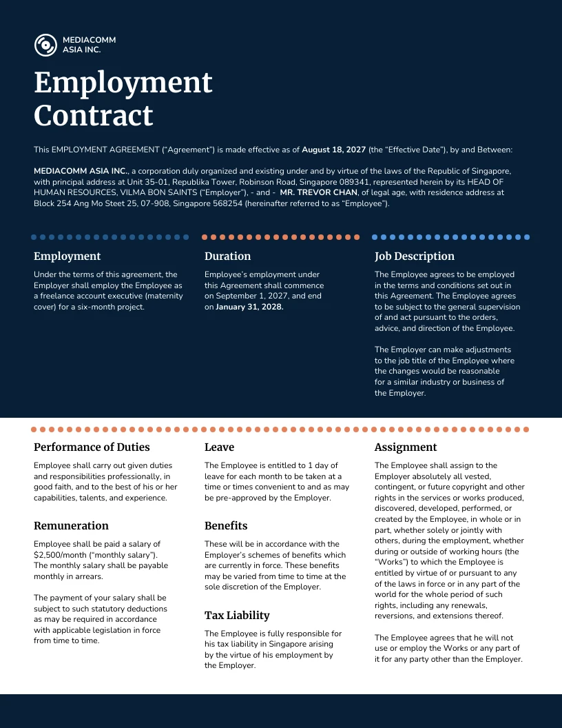 Working Contract Agreement Template - Venngage
