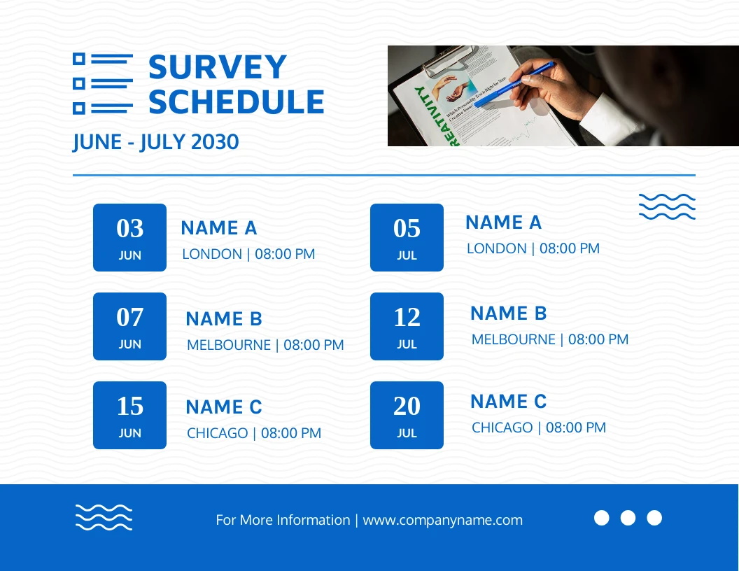 White And Blue Clean Design Survey Schedule Template - Venngage