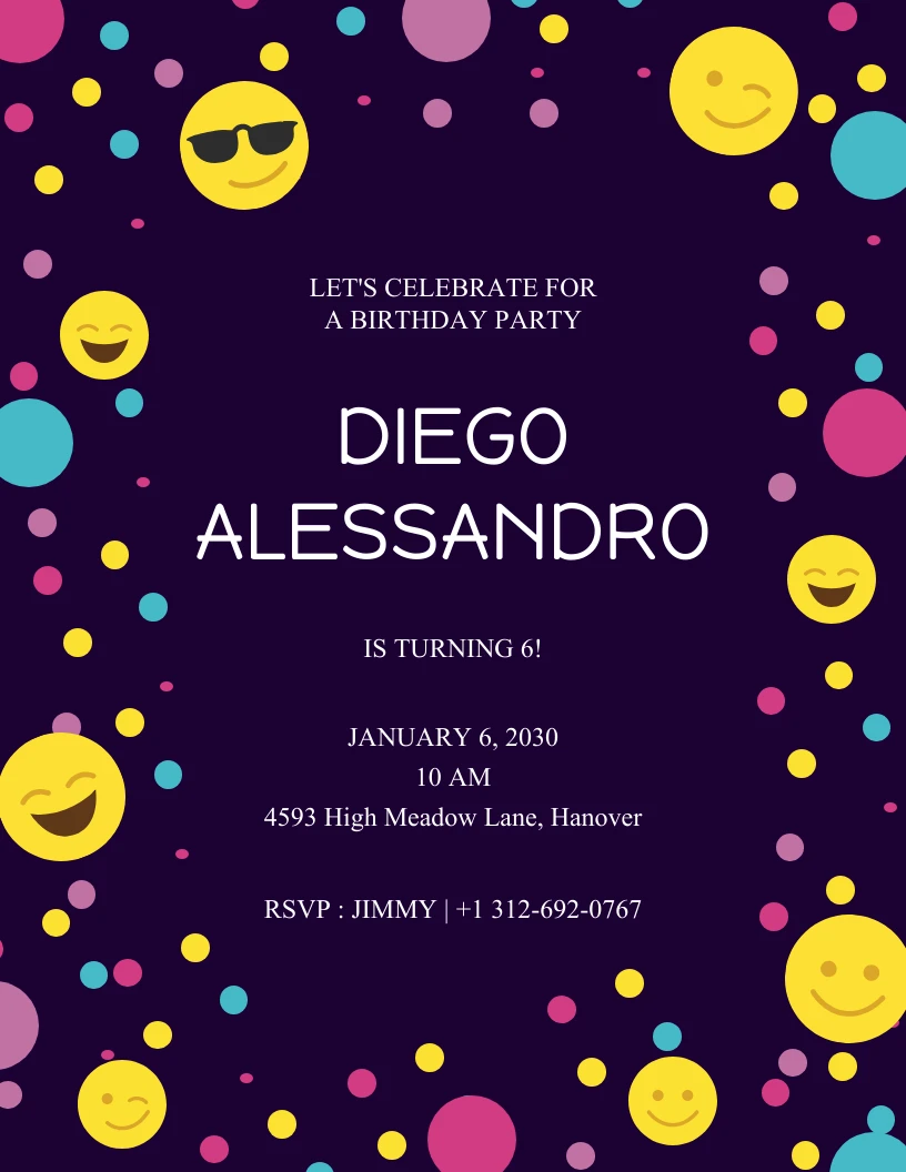 Emoji Confetti Birthday Party Invitation - Venngage