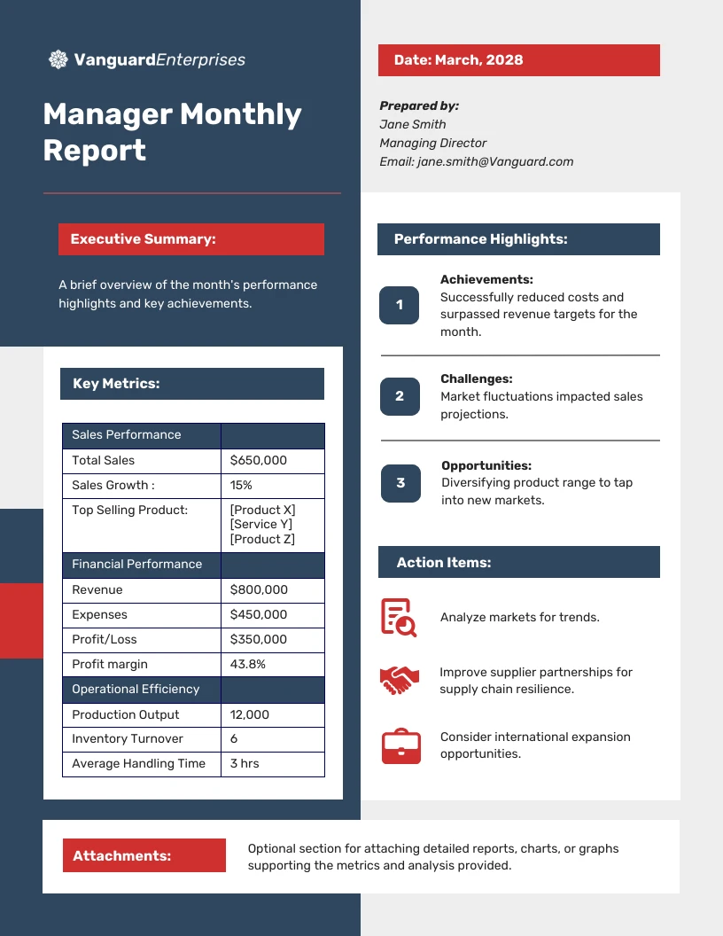 Monthly Report Template For Manager - Venngage