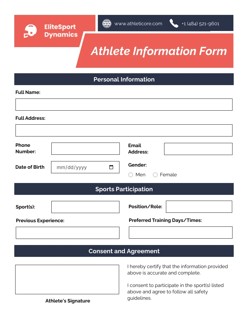 Athlete Information Form - Venngage