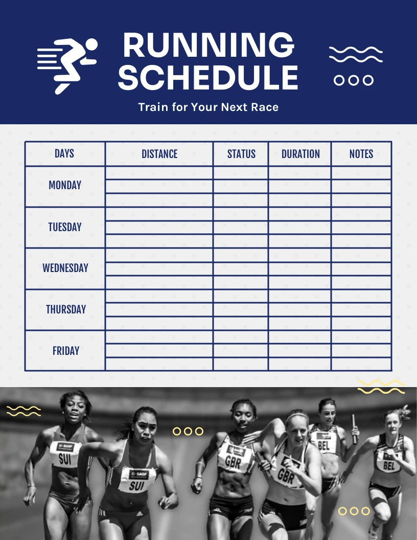 Light Grey And Blue Modern Running Schedule Template - Venngage