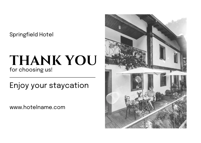 White And Black Minimalist Staycation Thank You Postcard - Venngage