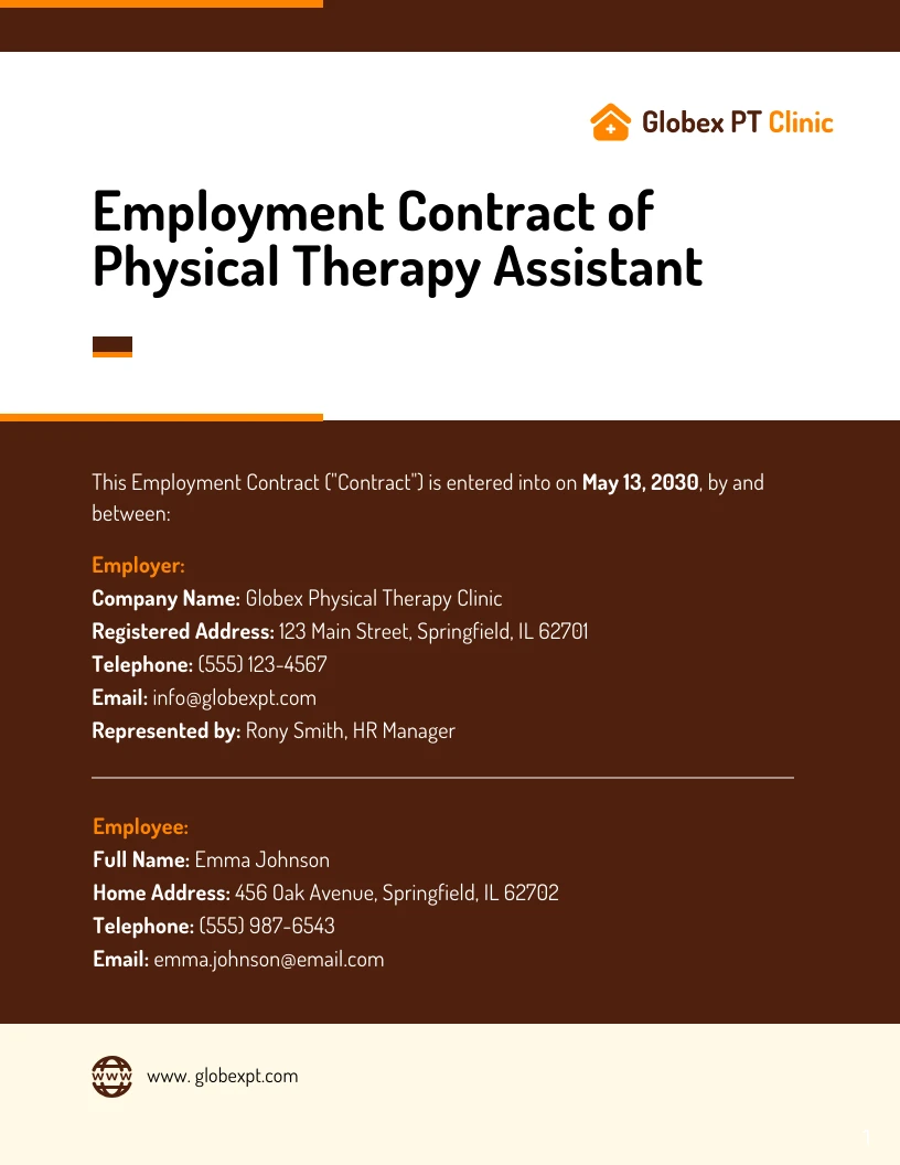 Employment Contract Template of Physical Therapy Assistant - Venngage