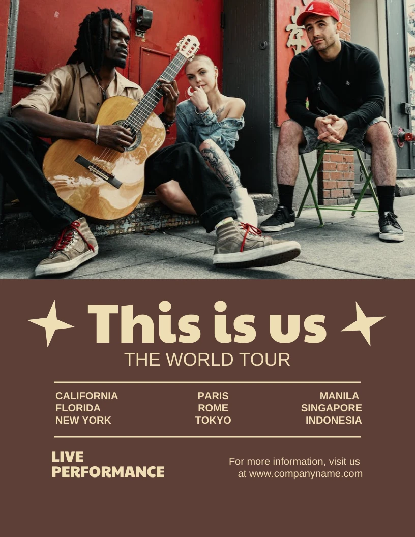 Music Band Performance World Tour Flyer Template - Venngage