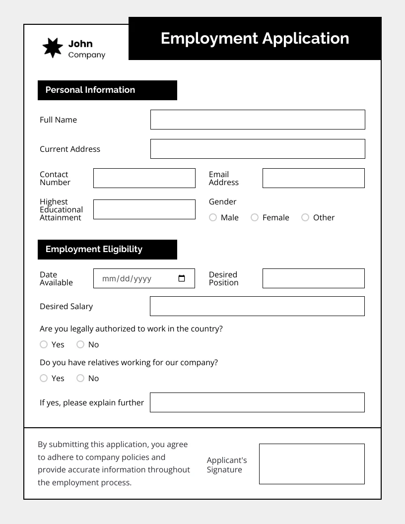 Printable Employment Forms
