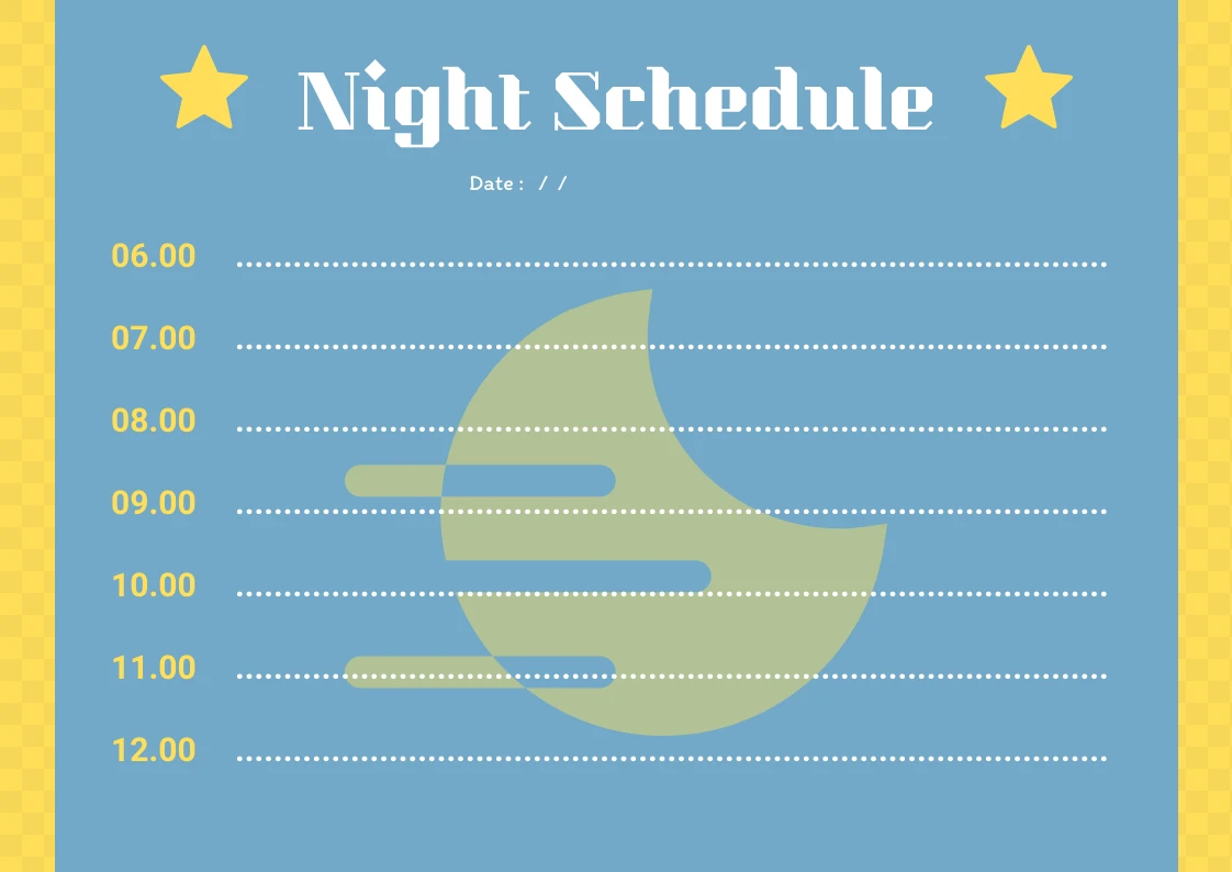 Yellow And Light Blue Modern Night Schedule Template - Venngage