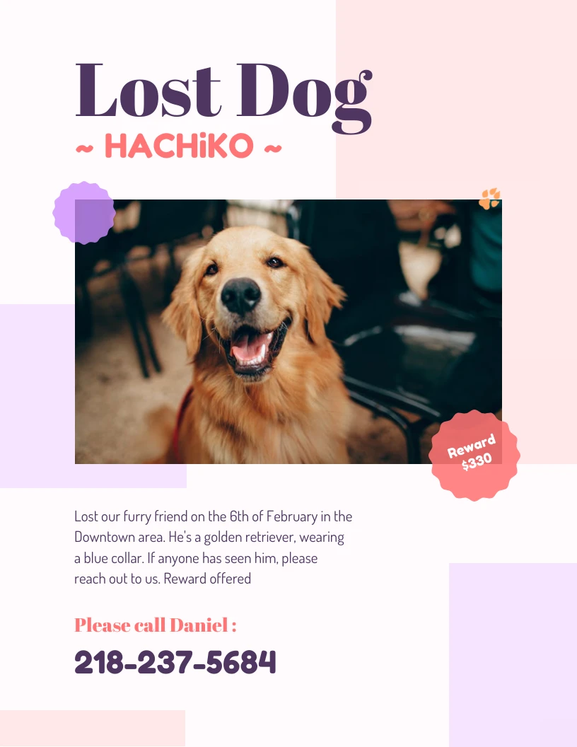 Pastel Pink and Purple Lost Dog Poster - Venngage