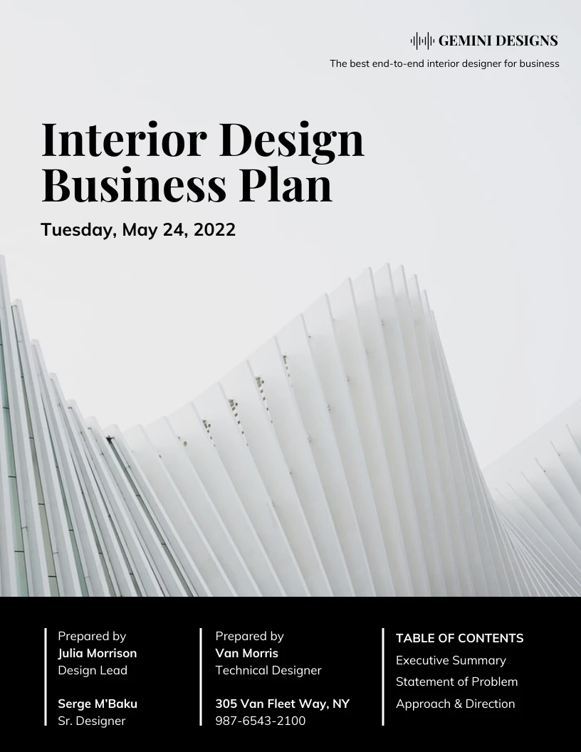 Black Grey Interior Design Business Plan Template - Venngage