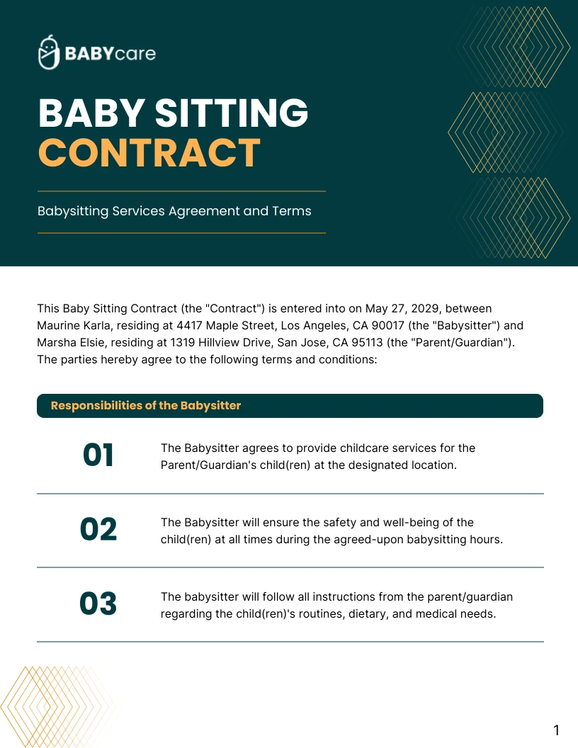 Baby Sitting Contract Template - Venngage
