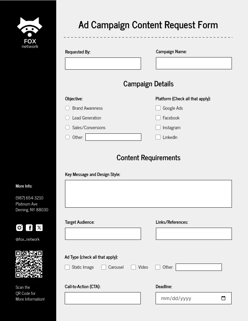 Black White Content Request Form Template - Venngage