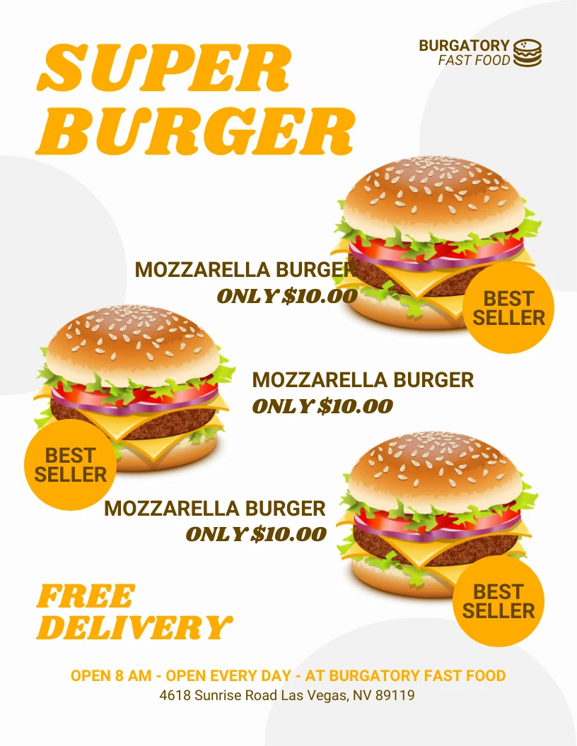 Folleto Super Burger Moderno Blanco - Venngage