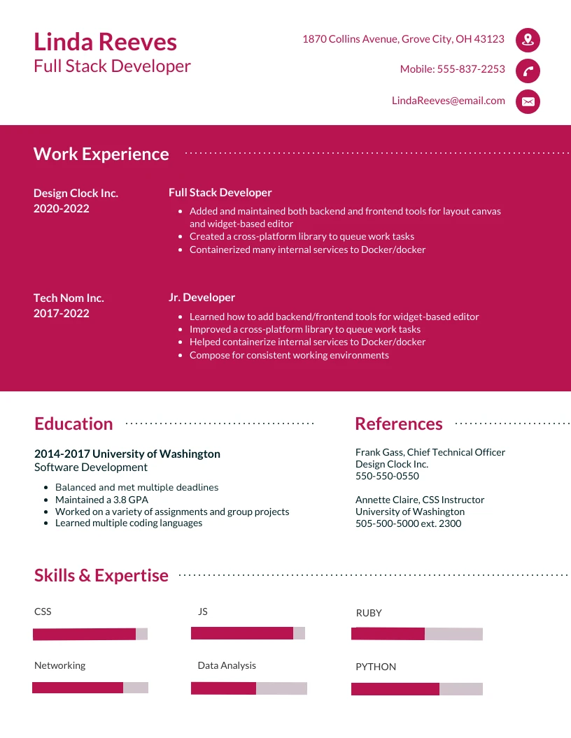Bold Vibrant Brilliant Developer Resume Template - Venngage