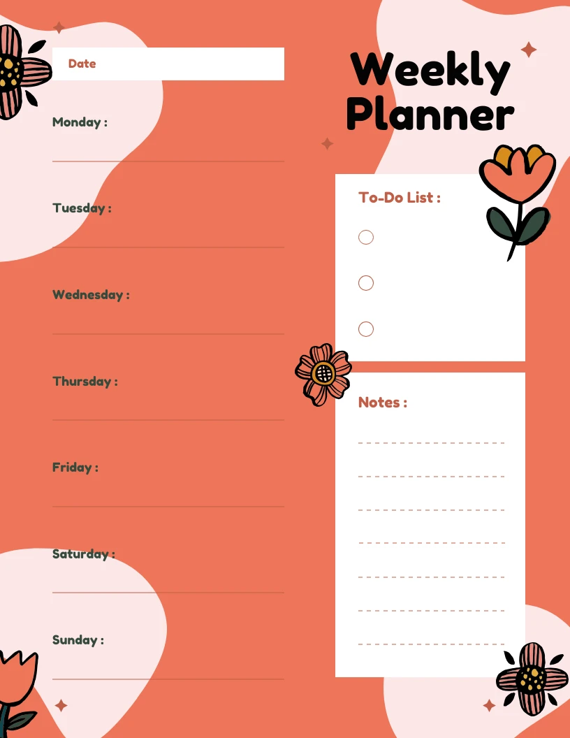 Pink Pastel Illustration Weekly Planner Template - Venngage