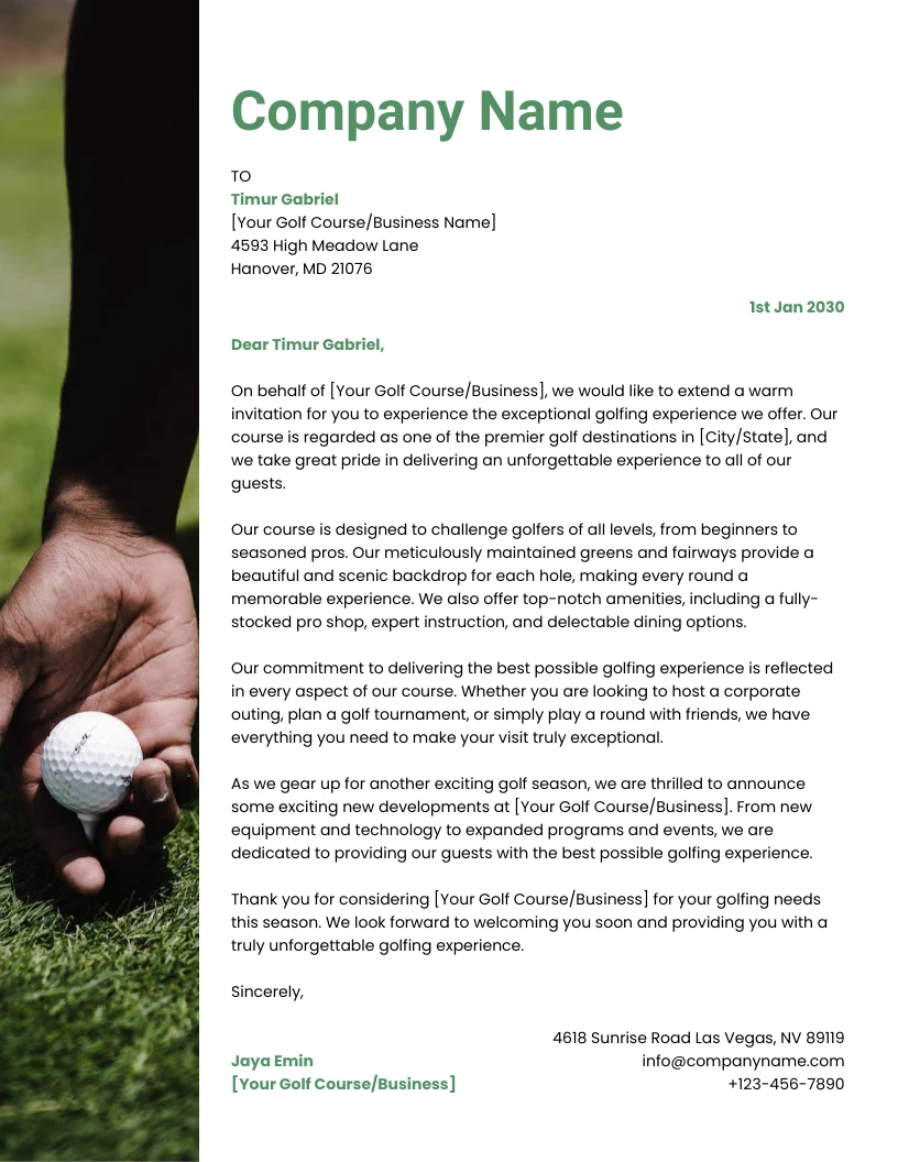 White And Green Modern Business Golf Letterhead - Venngage