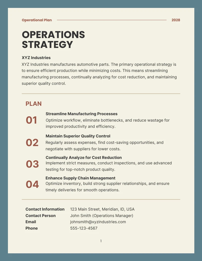 Minimalist Operational Plan Example Template - Venngage