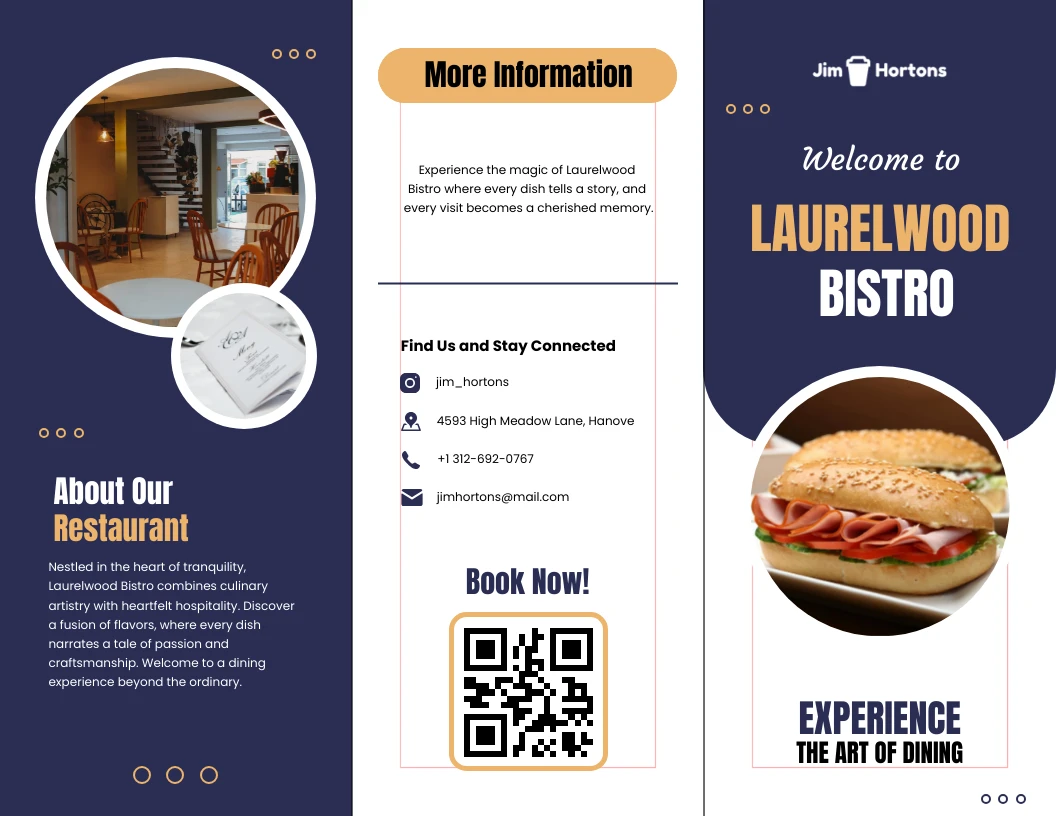 Purple Gold Restaurant Tri-fold Brochure Template - Venngage