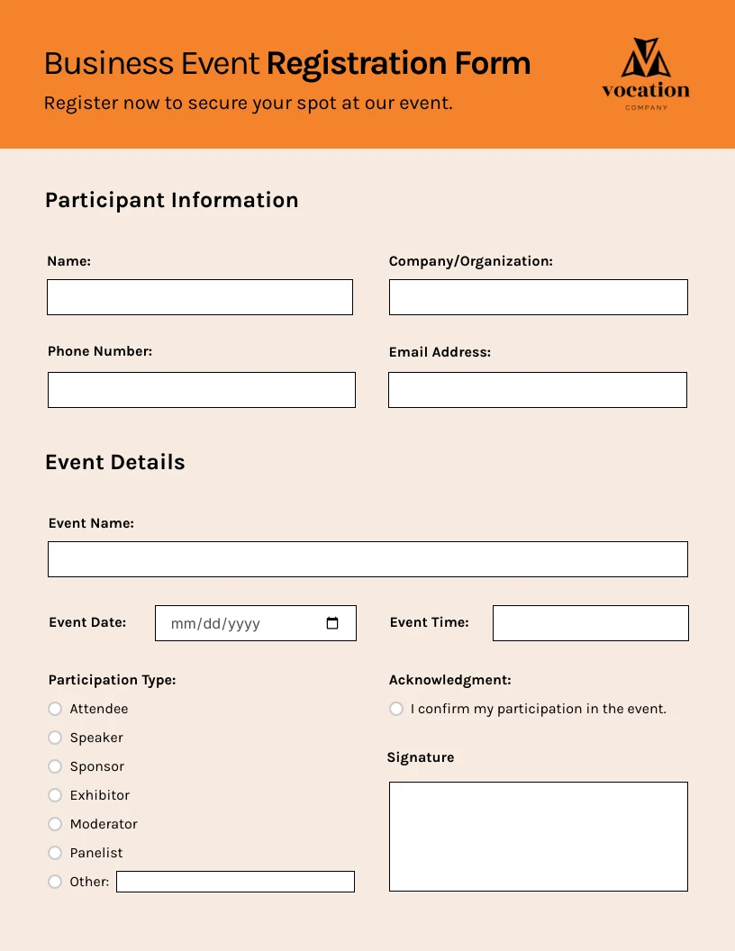 Simple Orange Pastel Register Business Form - Venngage