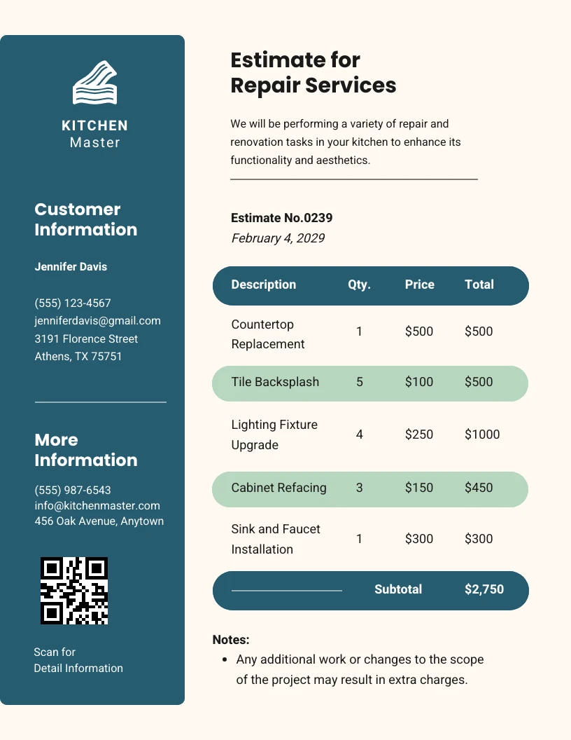 Modern Repair Services Estimate Template - Venngage