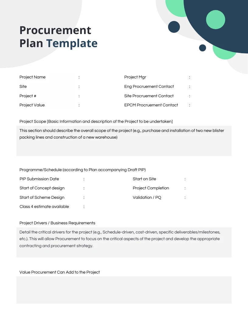 White Procurement Plan Template - Venngage