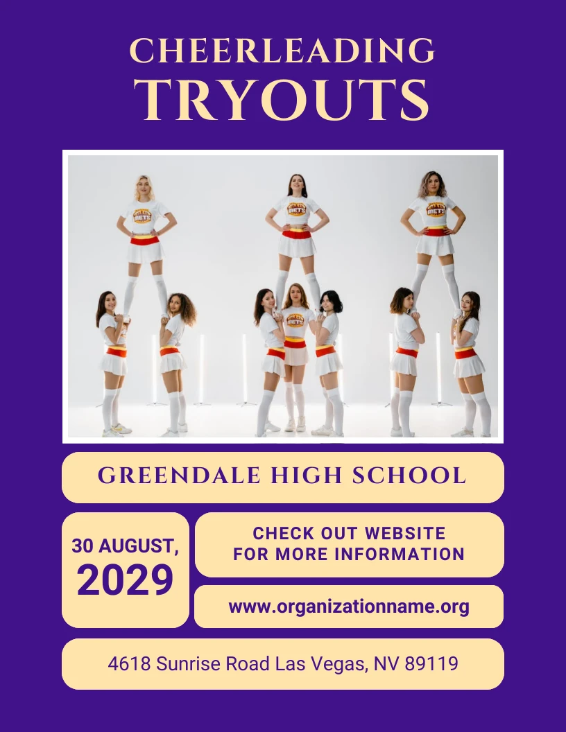 Dark Purple And Light Yellow Modern Cheerleading Tryouts Poster - Venngage