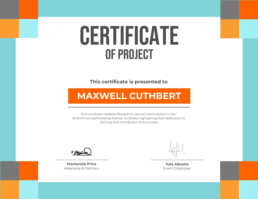 Teal Grid Project Certificate Template - Venngage
