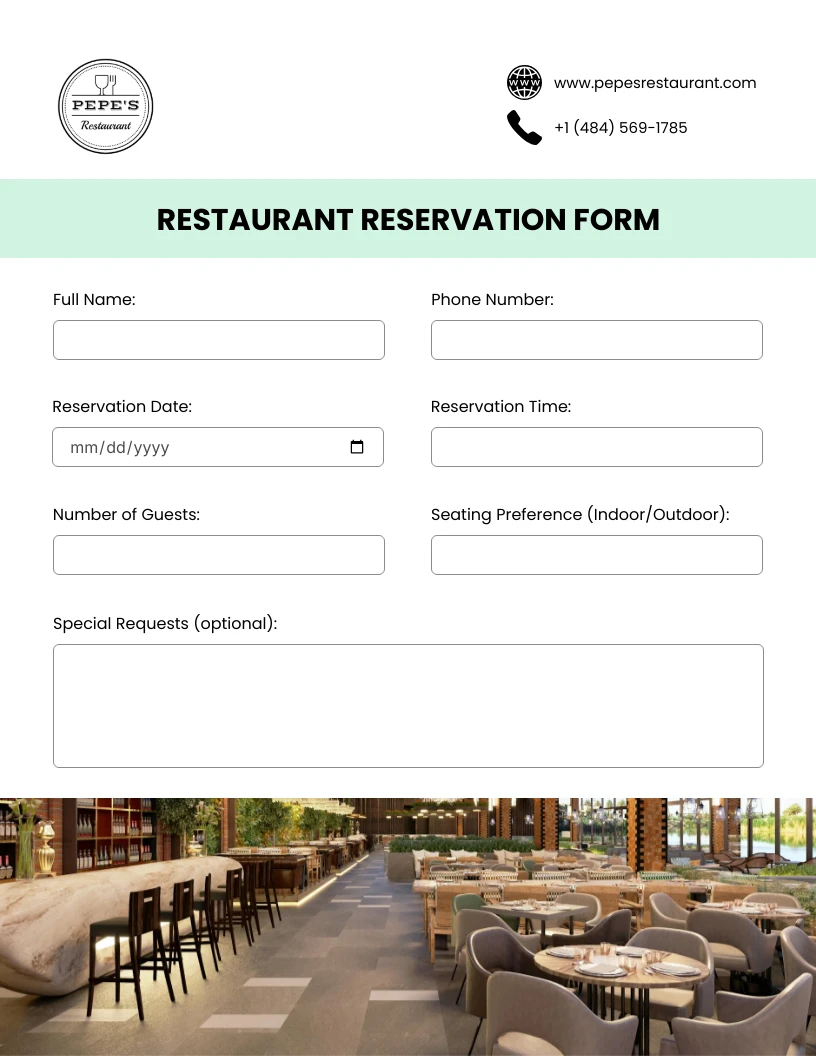 Restaurant Reservation Form Template - Venngage