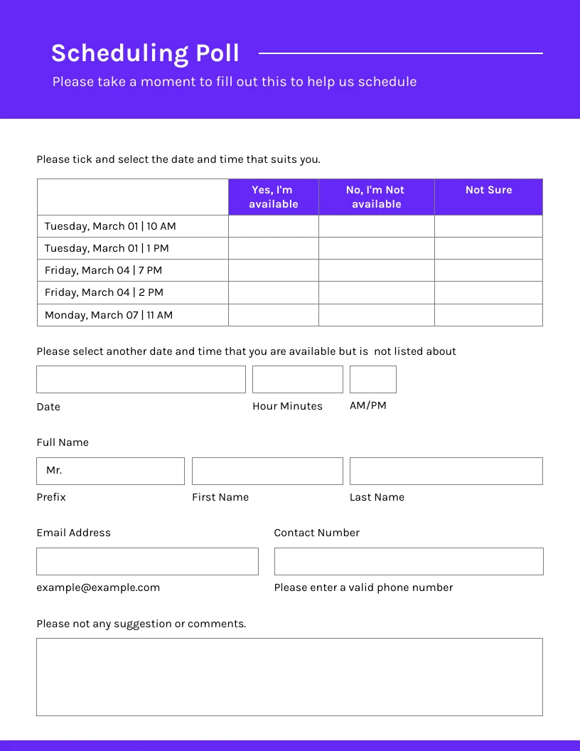 AM PM Scheduling Poll Voting Form Template - Venngage