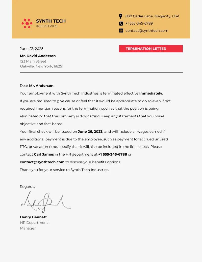 Simple Grey Termination Letter - Venngage