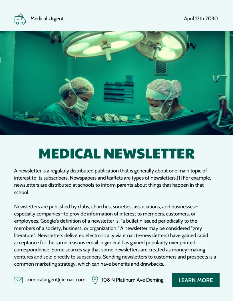 Light Green Medical Newsletter Template - Venngage