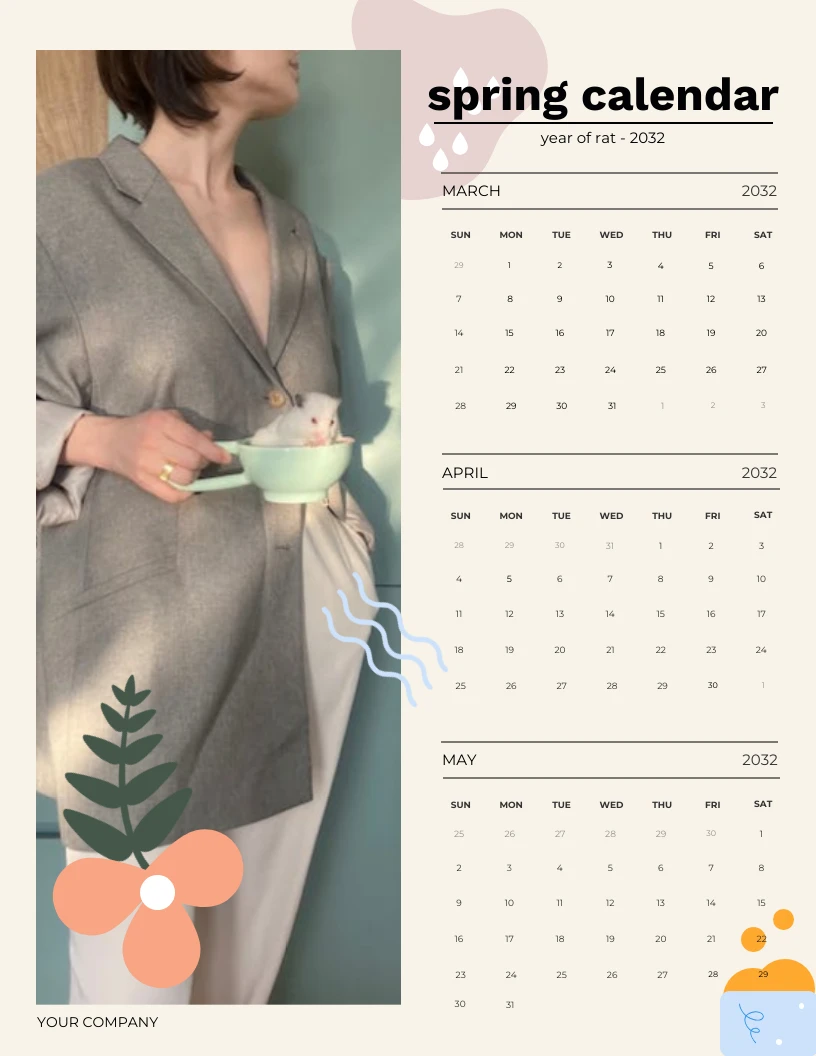 Cream Spring Calendar Year of Rat Template - Venngage