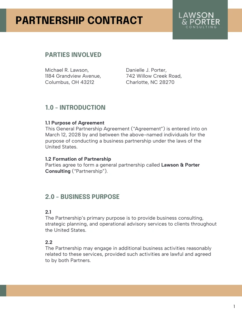 General Partnership Agreement Template - Venngage