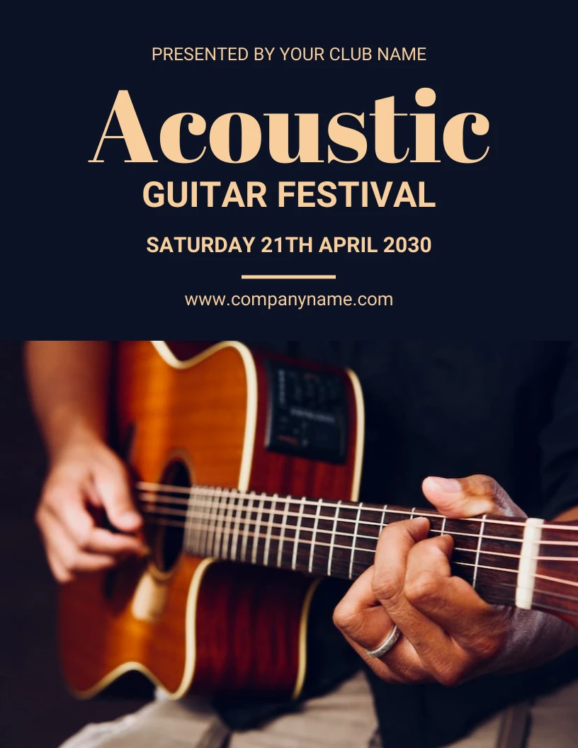 Flyer de festival de guitarra acústica, moderno y minimalista, azul ...