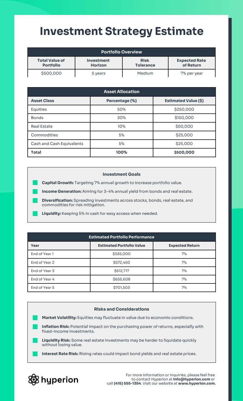 Projected Investment Performance Table Chart - Venngage