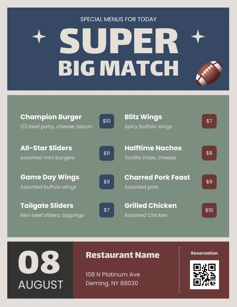 Retro Aesthetic Shape Football Menus - Venngage