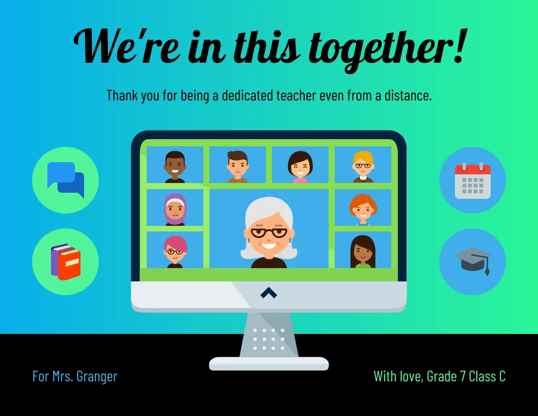 Dedicated Remote Teacher Thank You Card - Venngage