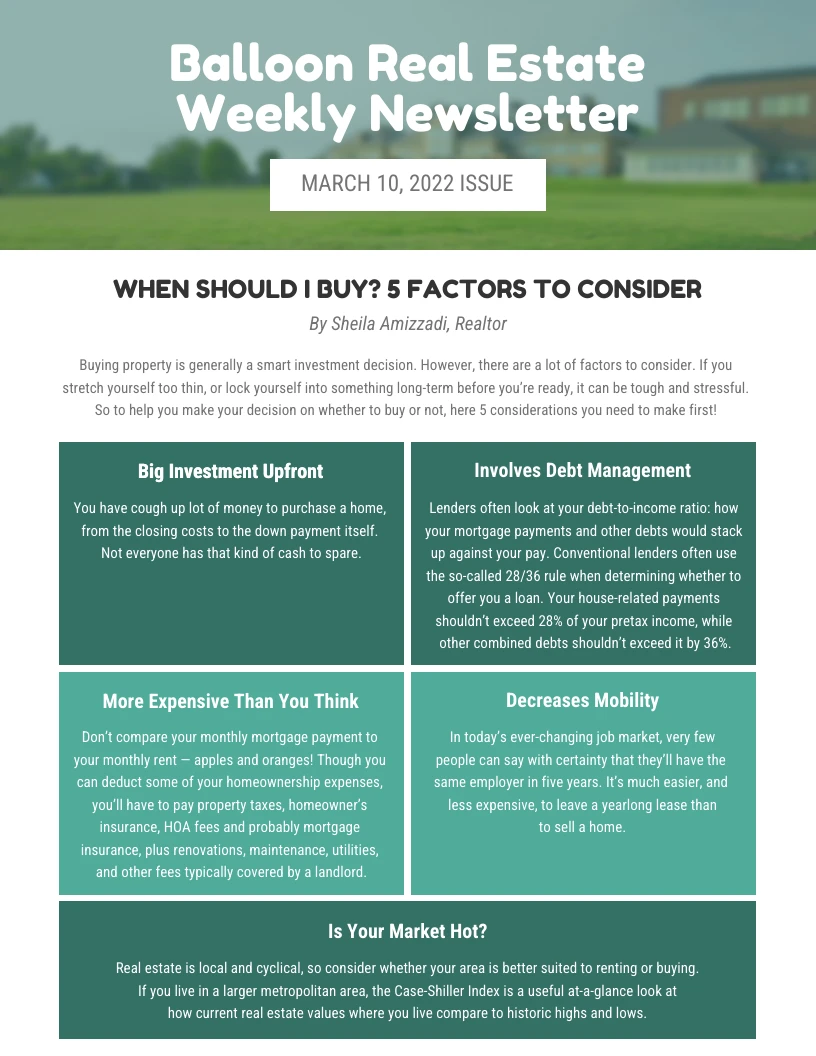 Baloon Real Estate Newsletter Template - Venngage