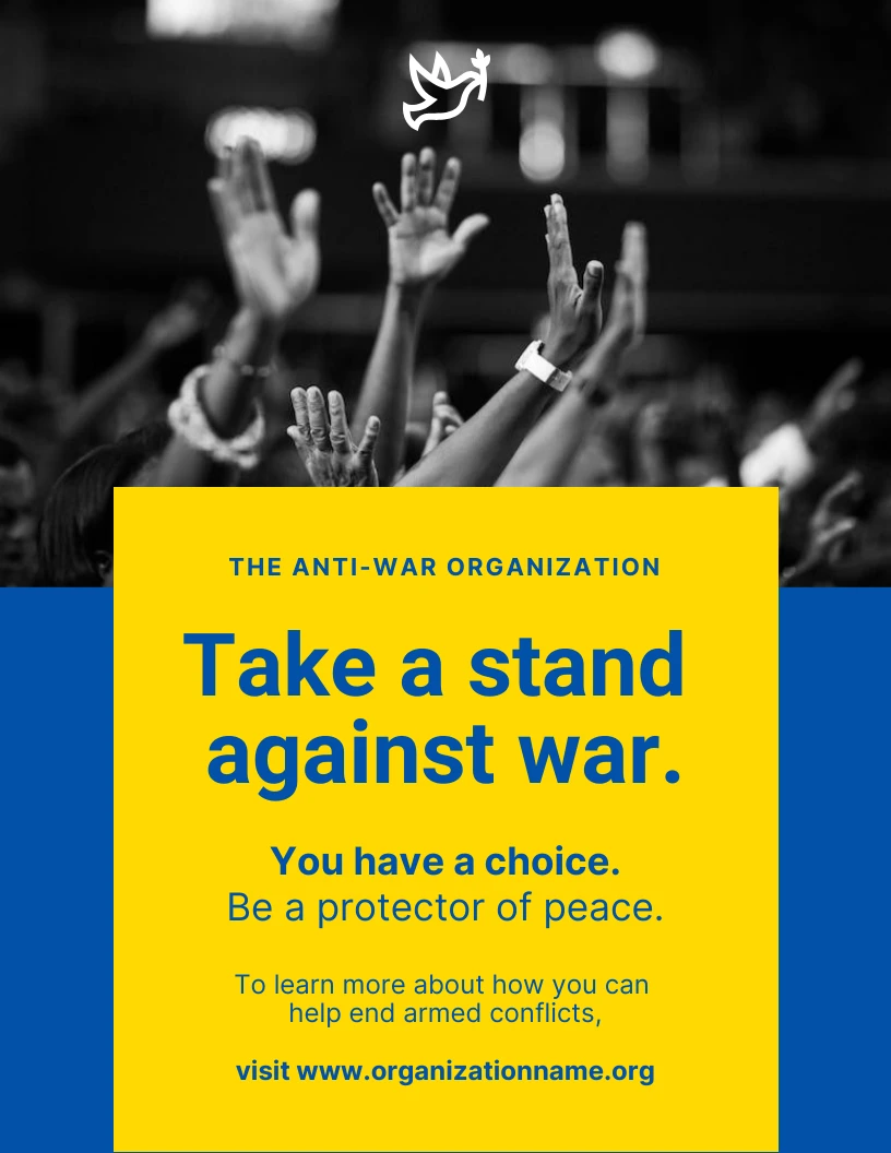 Navy And Yellow Simple Photo Anti War Poster - Venngage