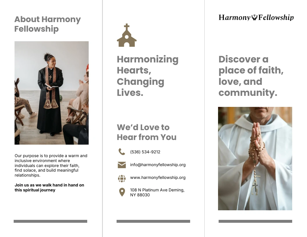 Brown Grey Church Brochure Template - Venngage