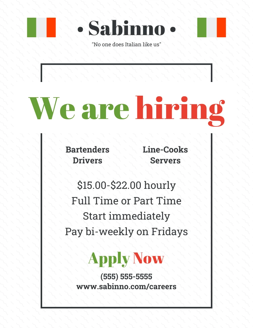 Italian Restaurant Hiring Flyer Template - Venngage