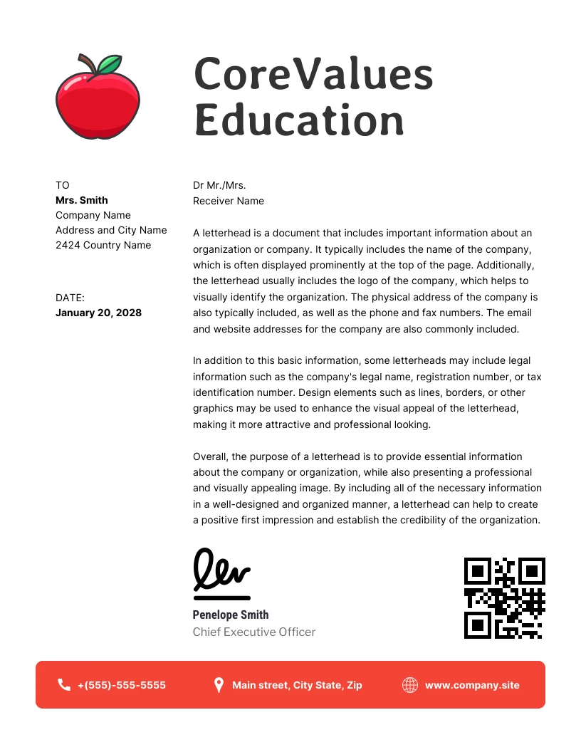 White And Red Clean Design Apple Letterhead Template - Venngage